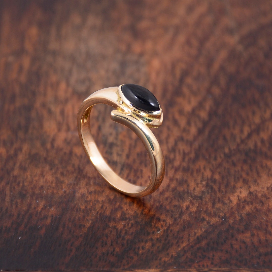Black Obsidian Ring, Marquise Obsidian Ring, Bypass Ring, Protection ...