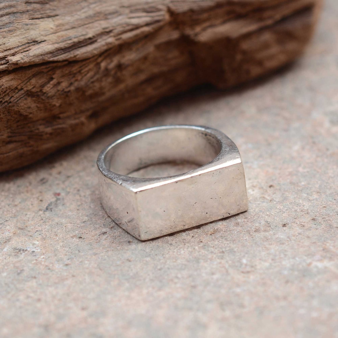 Solid Sterling Silver Rectangle Signet Ring: Modern Bar Ring - Etsy