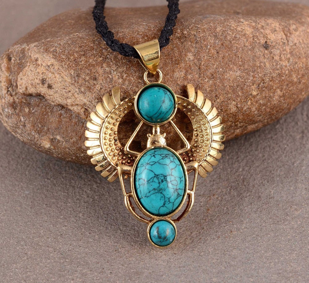 Scarab Necklace, Turquoise Scarab Pendent, Beatle Jewelry, Egyptian ...