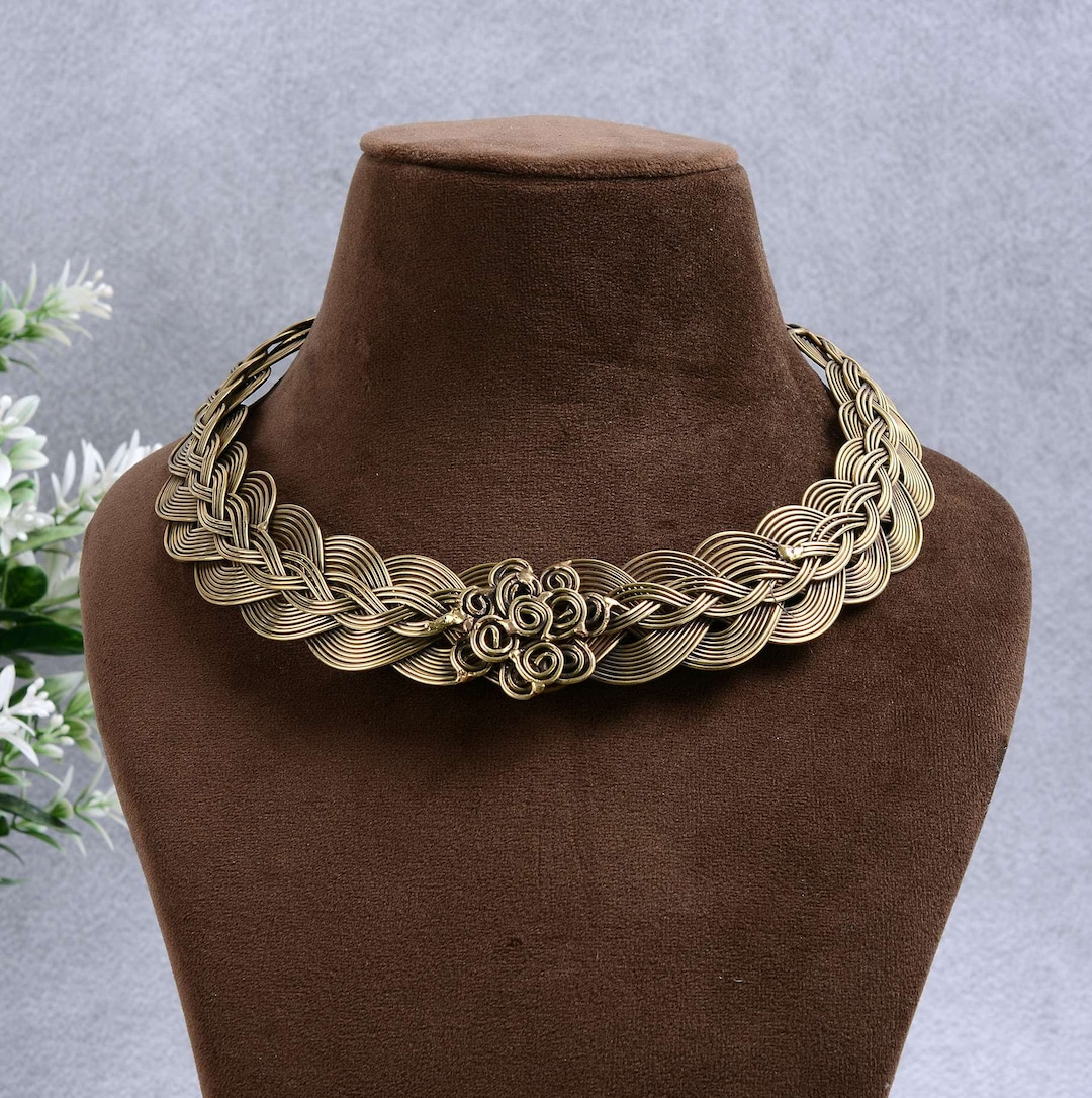 Braided Torque Choker, Viking Choker, Brass Color Tribal Necklace ...