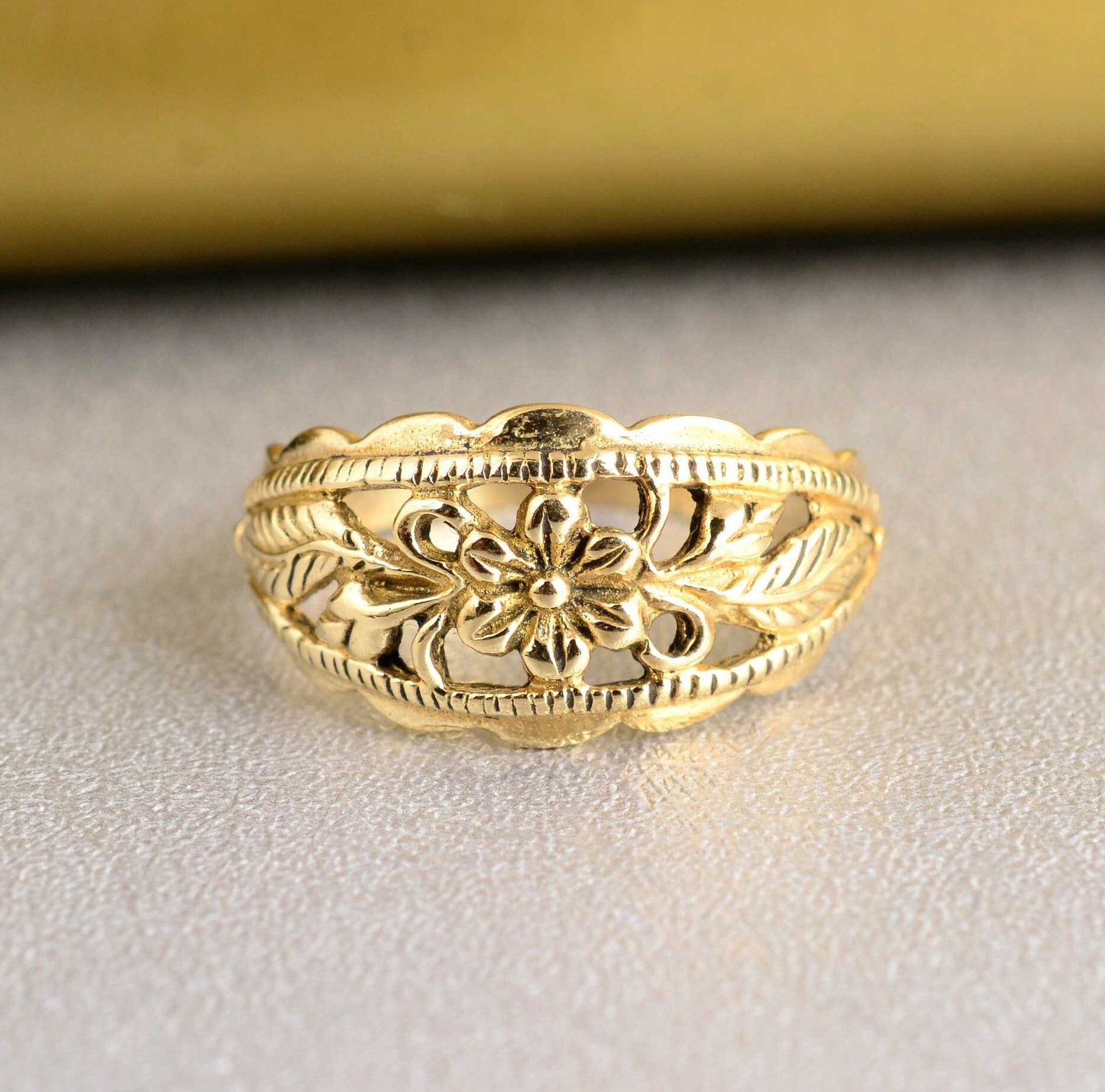 Brass Daisy Flower Ring: Cottagecore Floral Thumb Ring - Etsy