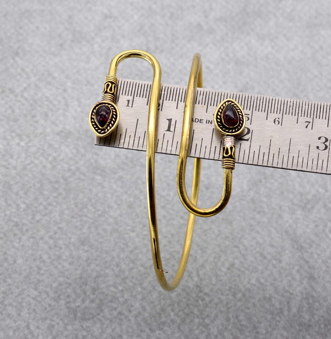 Gold Red Garnet Swirl Arm Cuff Arm Band Upper Arm Band Brass Tribal ...