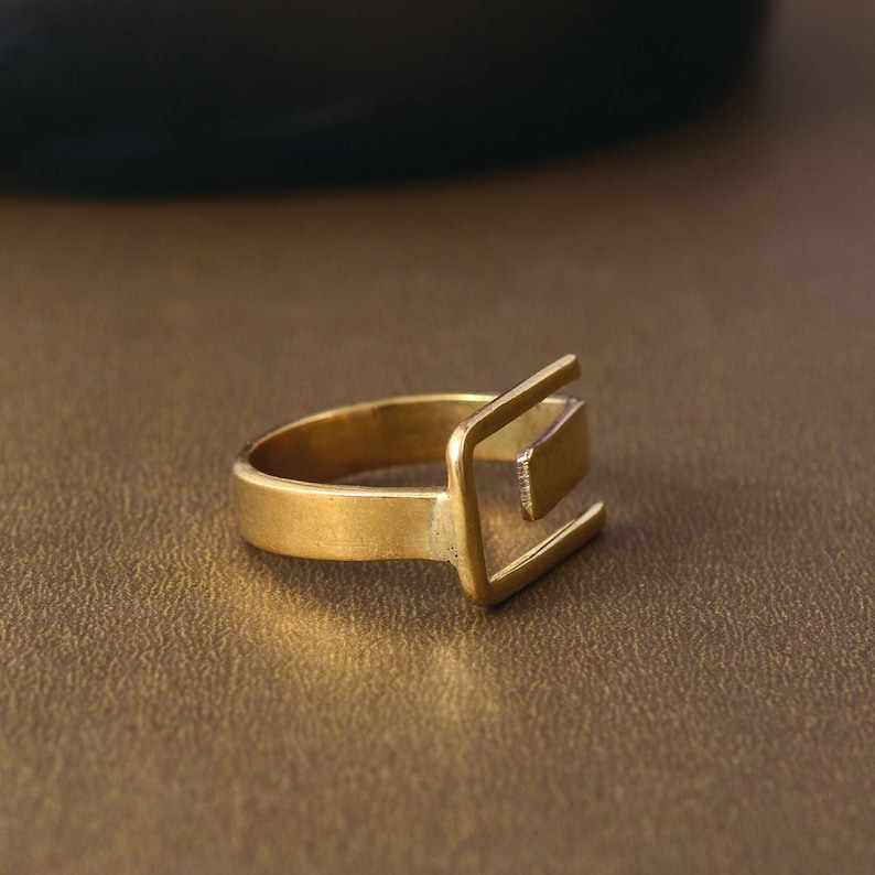 Geometric Ring Brass Ring Square Ring Minimalist Ring - Etsy