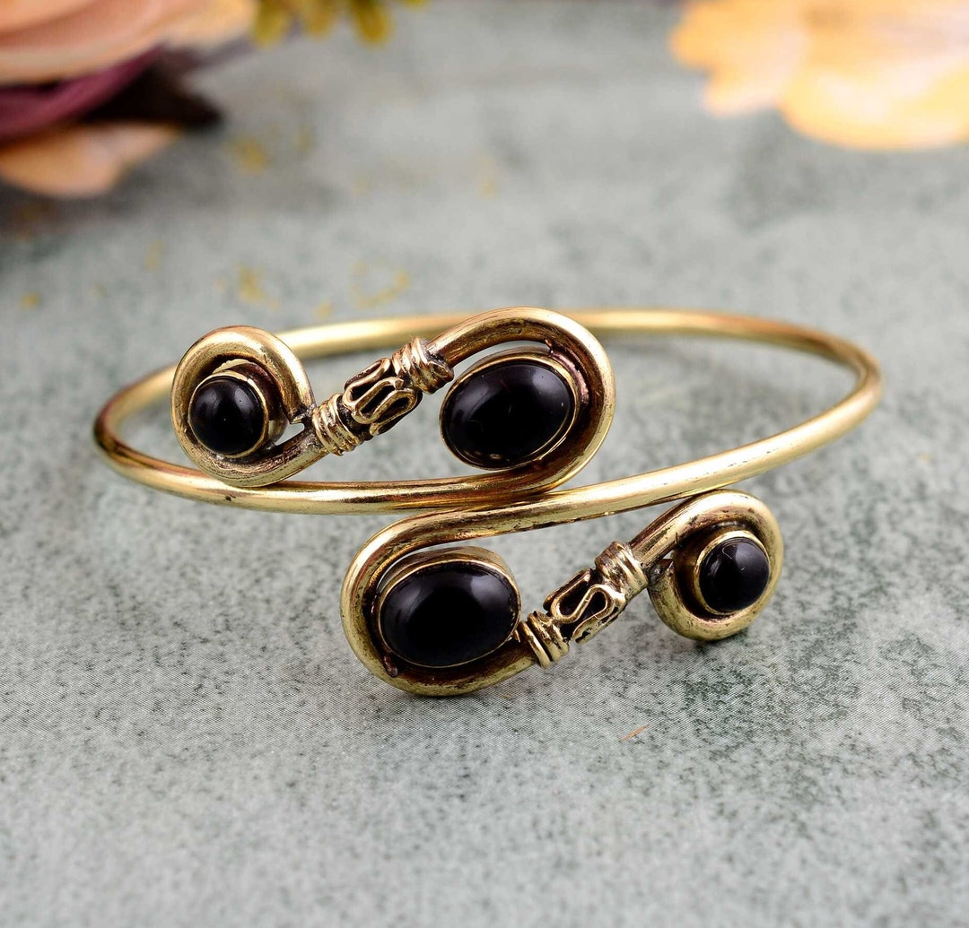 Gold Obsidian Swirl Arm Cuff, Arm Band, Upper Arm Band, Brass Bangle ...