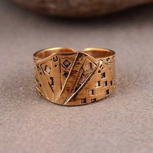 Poker Card Ring, Card Gold Ring, Luck Ring, Playing Card Ring ...