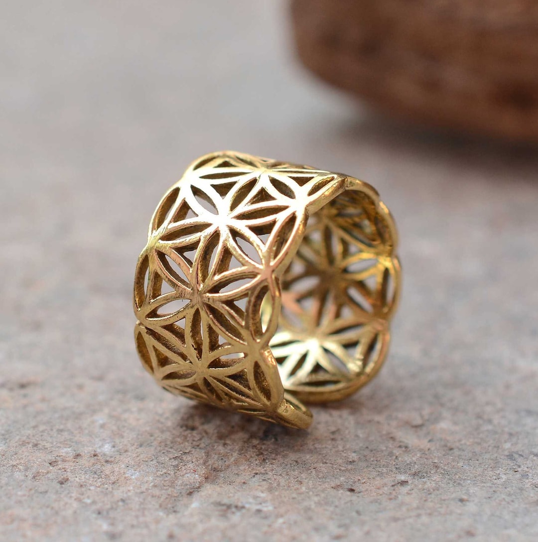 Filigree Brass Flower of Life Ring: Sacred Geometry Boho Jewelry - Etsy