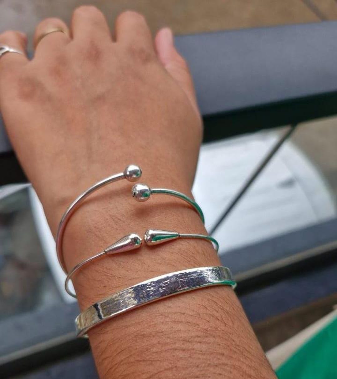 Minimalist Silver Bangle: Slim Water Drop Cuff Bracelet - Etsy