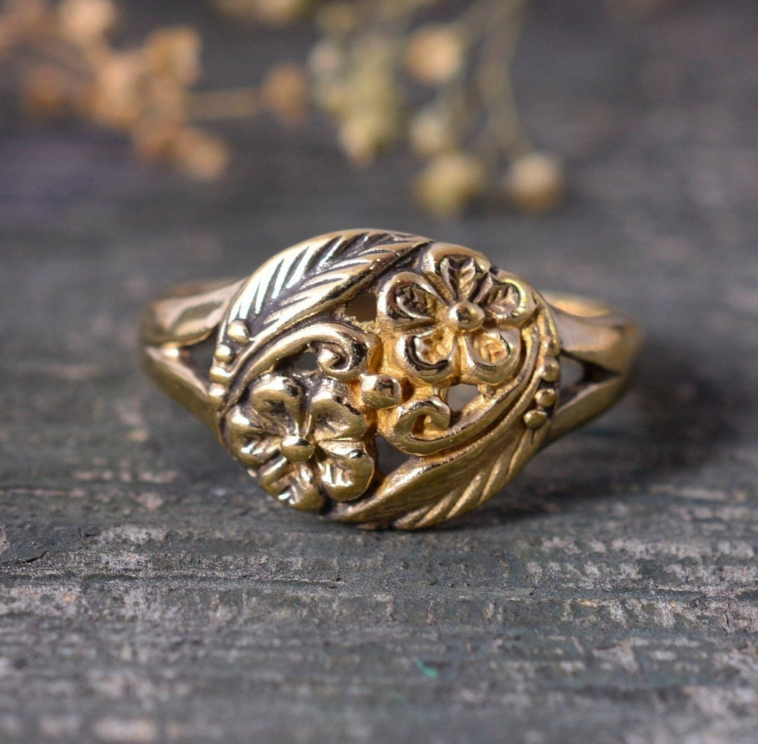 Floral Ring, Brass Ring, Flower Ring, Multi Flower Ring, Vintage Ring ...