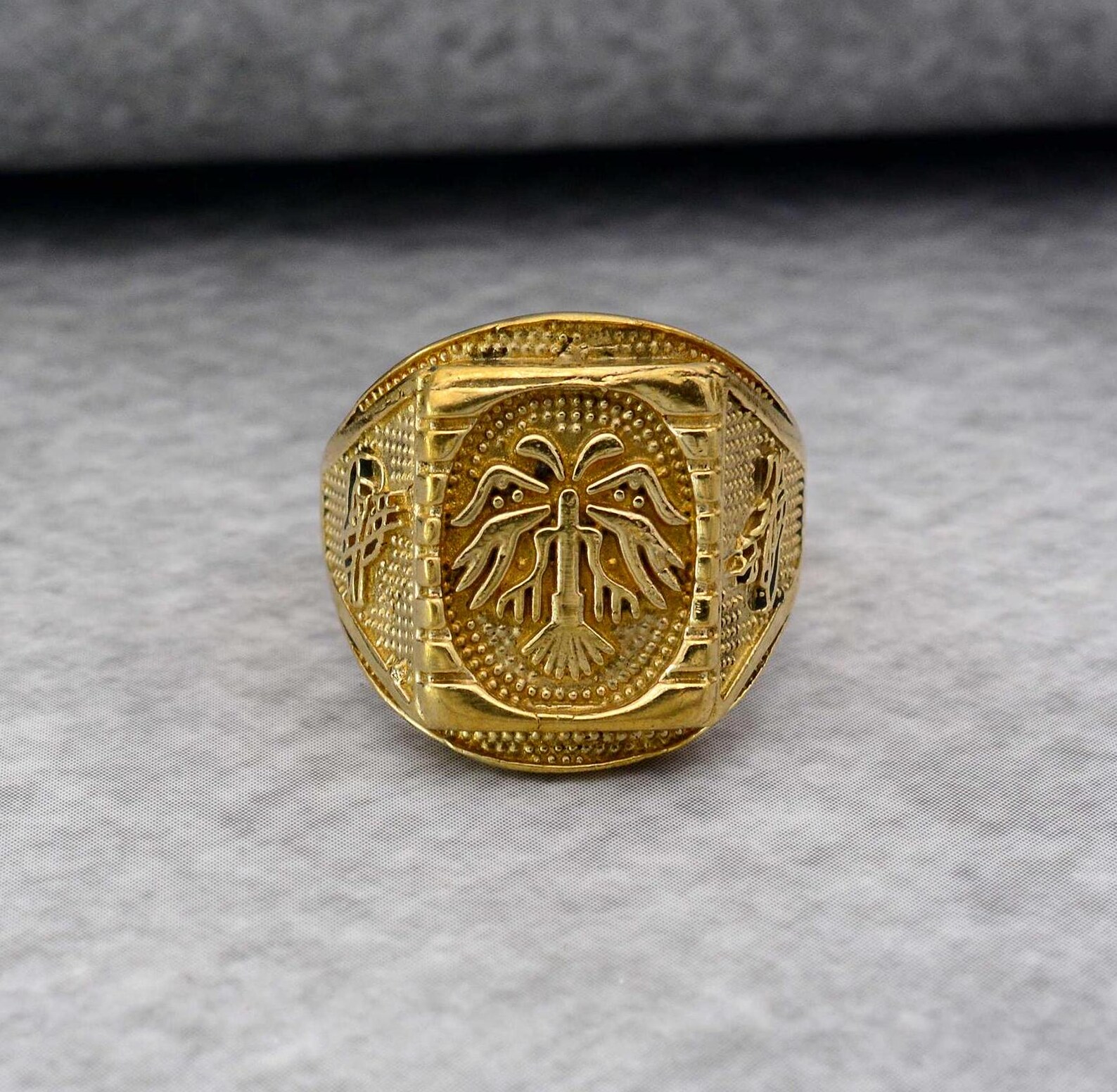Gold Palm Tree Ring, Chunky Signet Ring, Unique Unisex Beach Ring, Mens ...