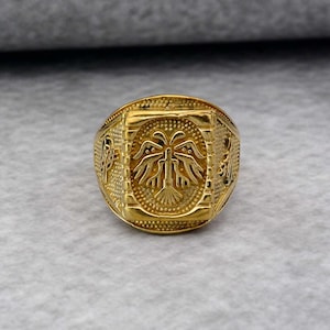 Gold Palm Tree Ring, Chunky Signet Ring, Unique Unisex Beach Ring, Mens ...