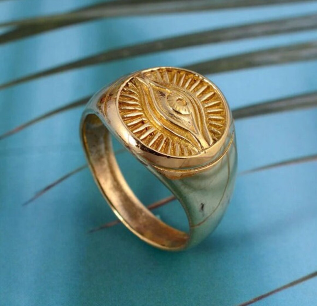 Gold Evil Eye Ring Protection Ring Men Signet Ring Evil Eye - Etsy