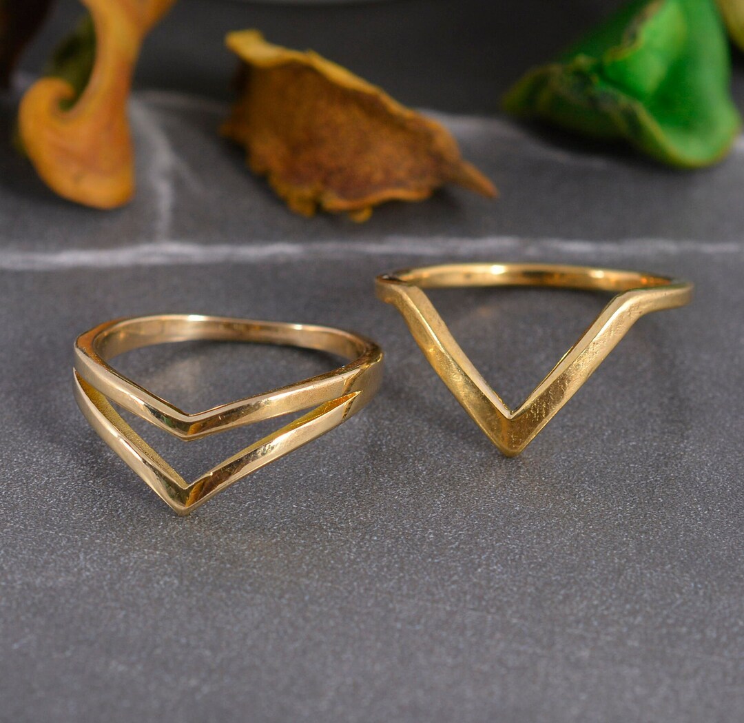 V Ring Set, Stacking Ring, Chevron Ring, Minimalist Ring, Wedding Band ...