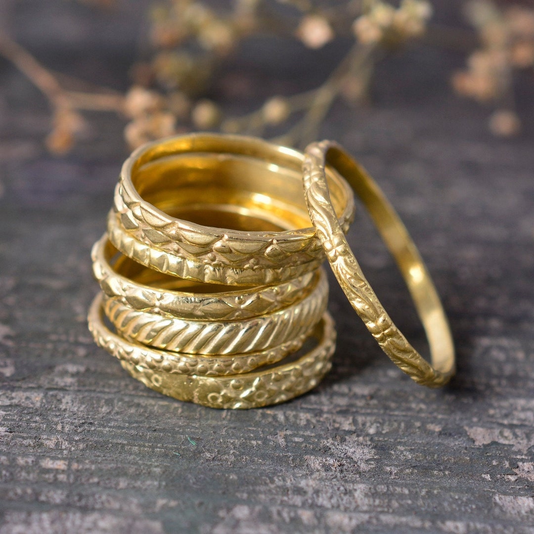 Gold Stacking Ring Set , Set of 8 Yellow Gold Stackable Rings , 14K ...