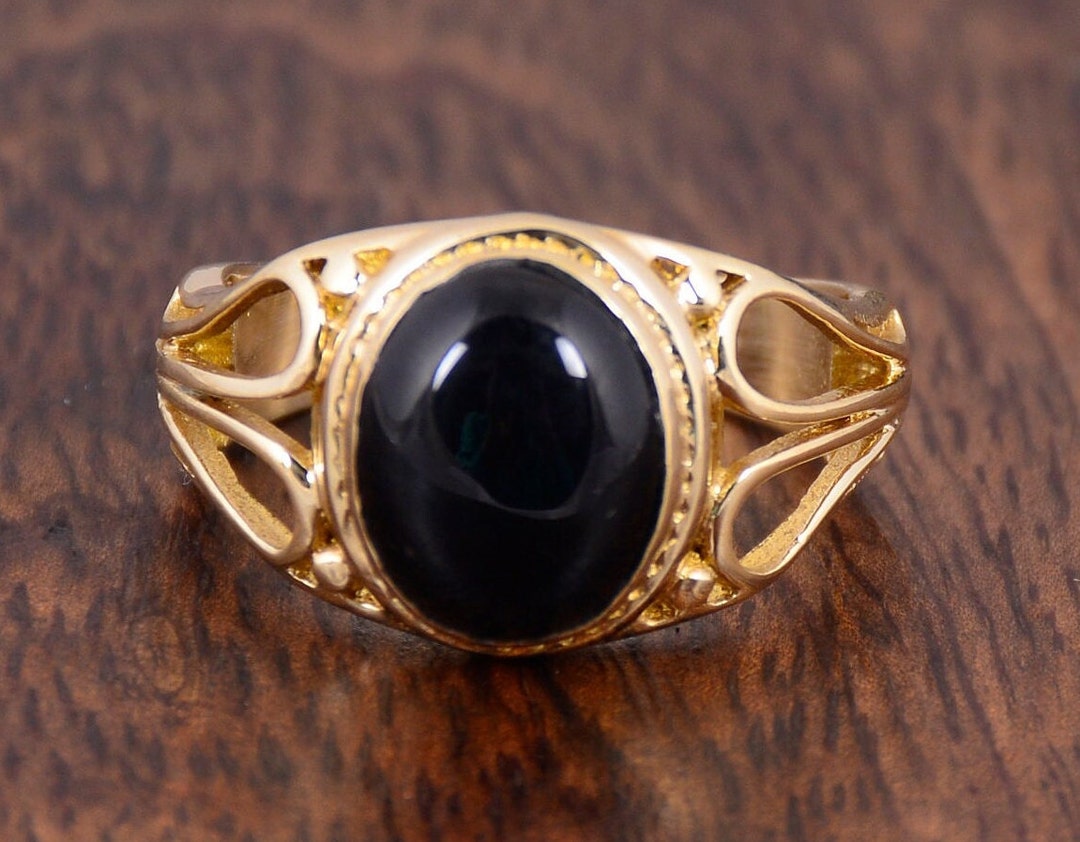 Oval Black Obsidian Ring, Vintage Obsidian Ring, Handmade Rings, Ethnic ...
