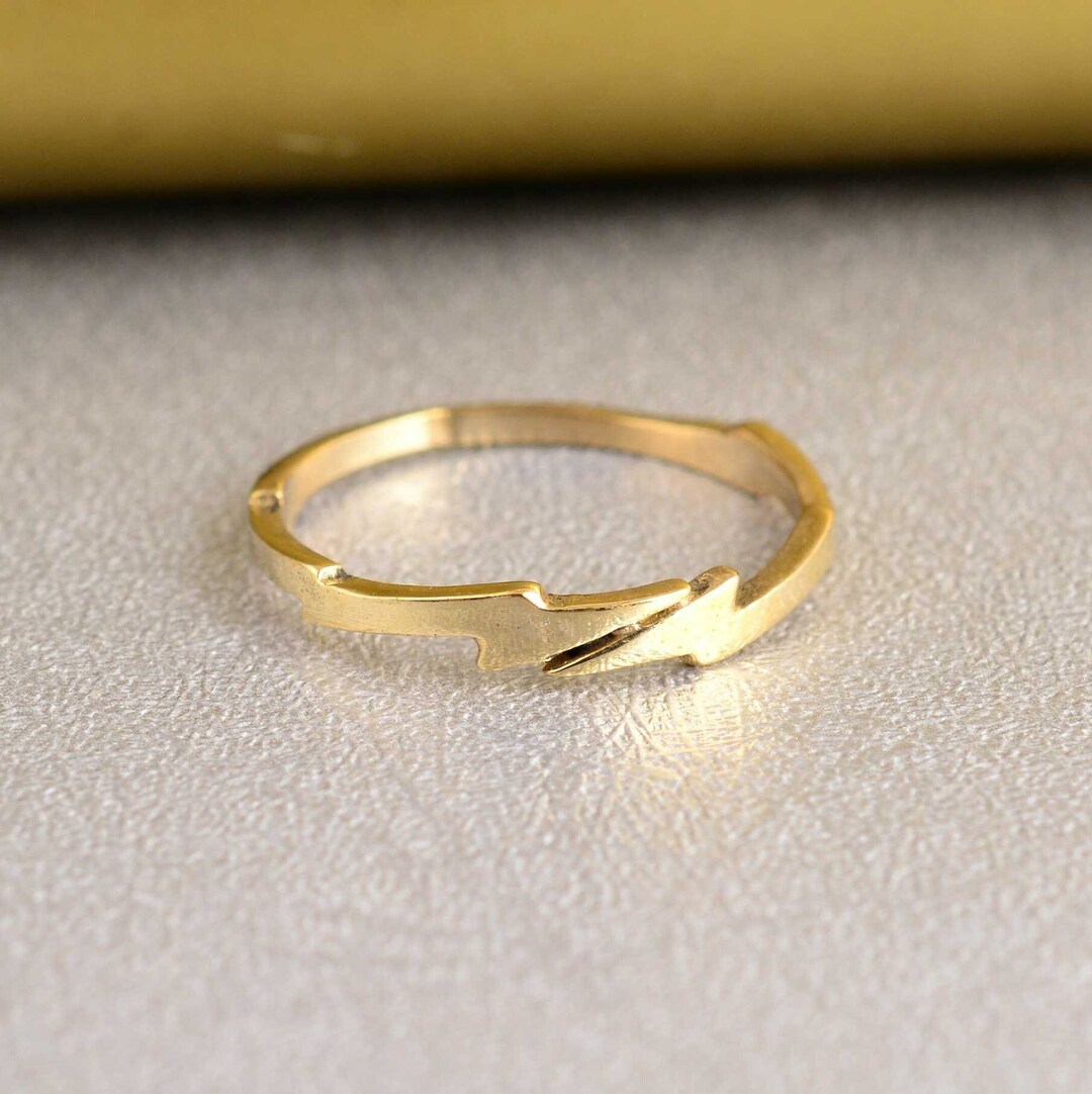 Lightning Bolt Ring, Stackable Ring, Minimalist Ring, Thin Gold Ring, Dainty Ring, Stacking Ring ...