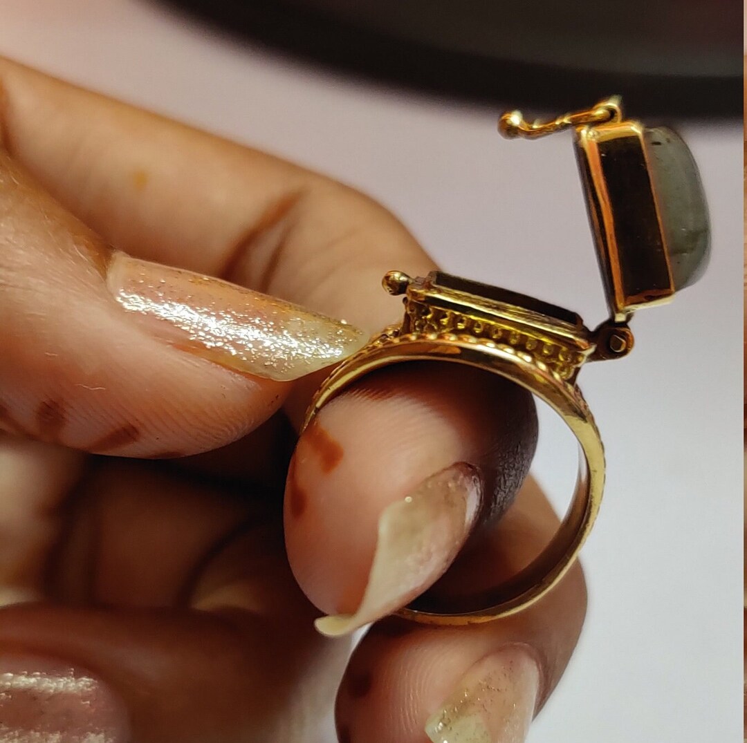 Labradorite Poison Ring, Handmade Box Ring, Brass Ring, Pill Box Ring ...