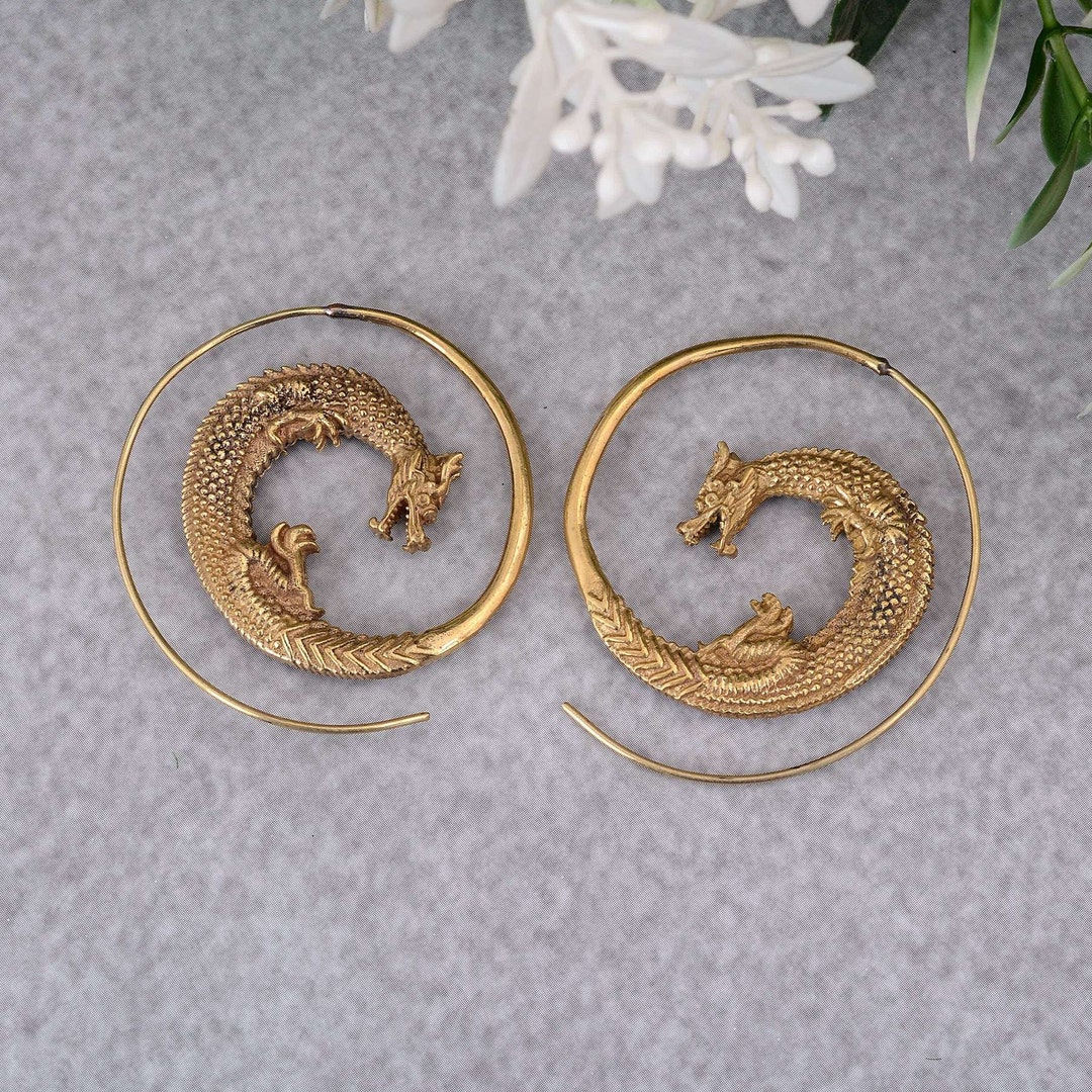 Dragon Hoop Earrings, Hoop Earrings, Dragon Hoops, Spiral Earrings ...