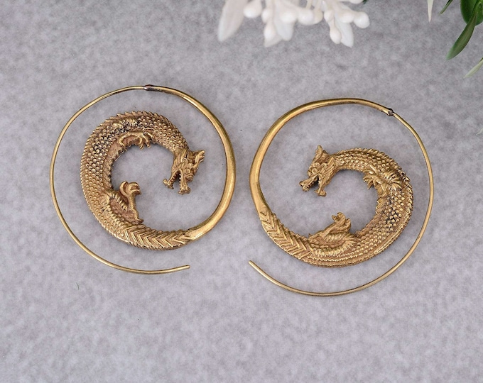 Dragon Hoop Earrings, Hoop Earrings, Dragon Hoops, Spiral Earrings ...