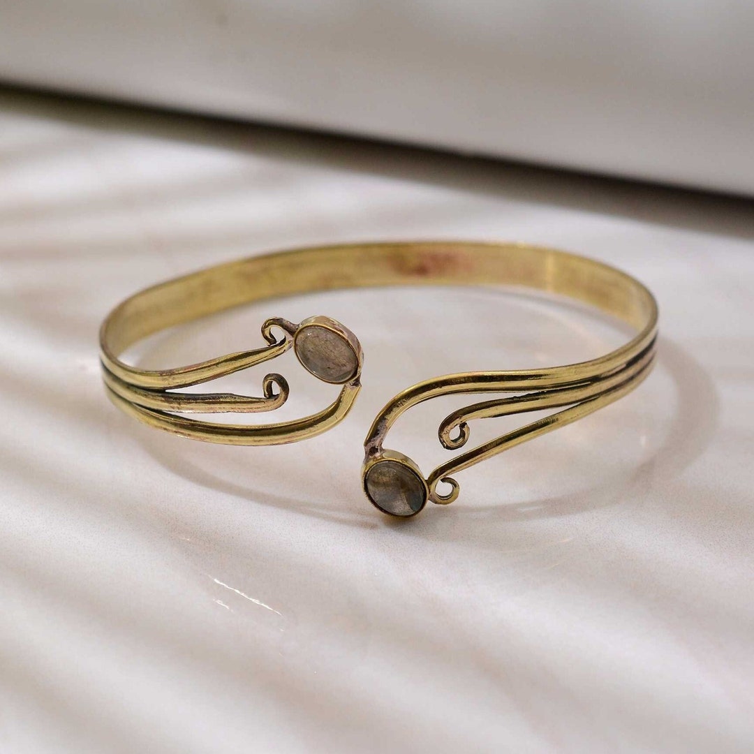 Gold Labradorite Swirl Arm Cuff, Arm Band, Upper Arm Band, Brass Bangle ...