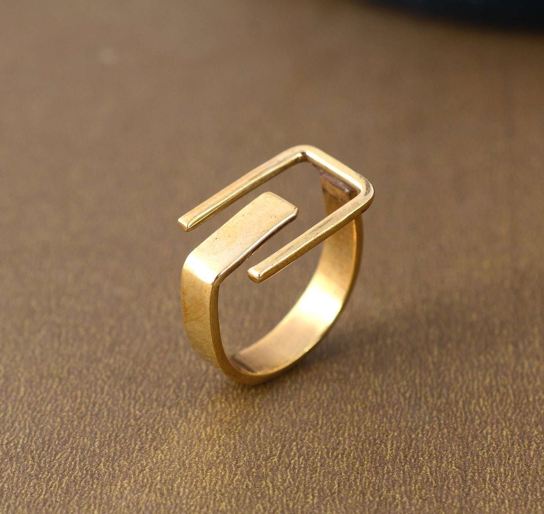 Geometric Ring, Brass Ring, Square Ring, Minimalist Ring, Stackable ...