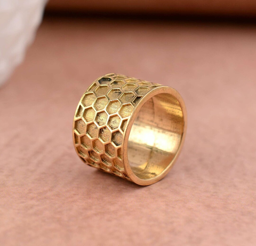 Gold Honeycomb Ring, Minimal Bee Comb Ring, Hexagon Shape Band Ring ...