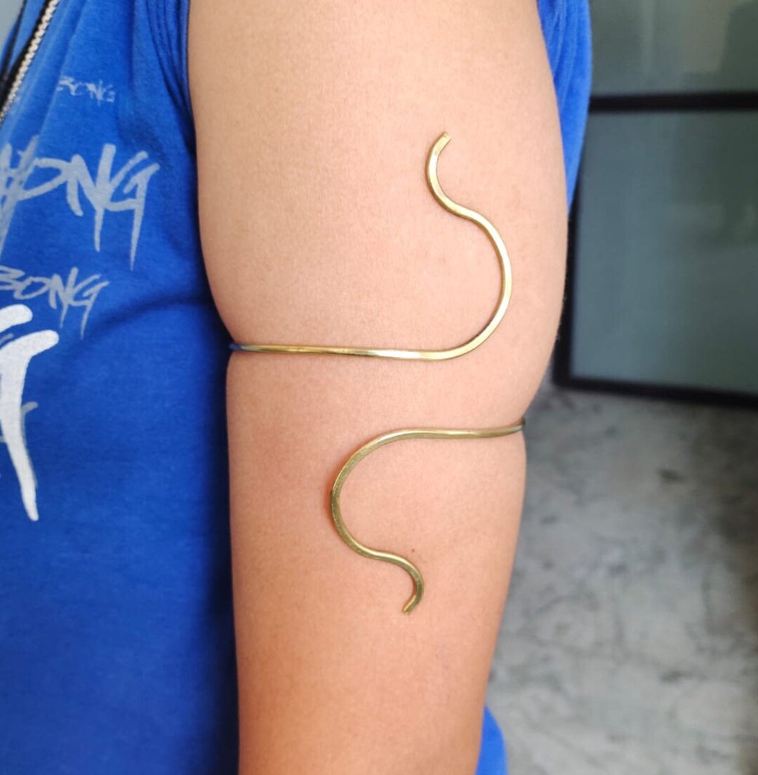 Snake Design Arm Cuff, Bracelet Cuff, Hammered Snake Bangle, Arm Cuff, Open and Cuff, Upper Arm ...