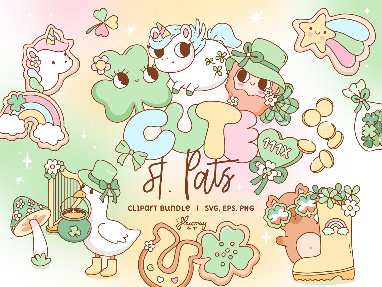 Cute St. Patrick's Day Clipart Bundle: Retro Groovy Irish Holiday Saint ...