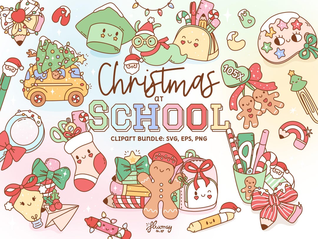 Cute School Christmas Clipart Bundle. for Custom Teacher Gift ...