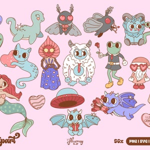 Cute Cryptids on Valentine's Day Clipart Bundle: Kawaii Romantic ...