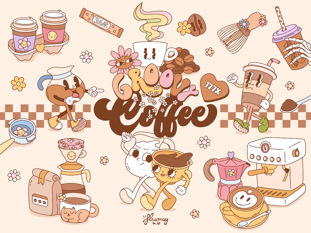Retro Coffee Clipart Bundle: Groovy Barista PNG SVG (digital Download ...
