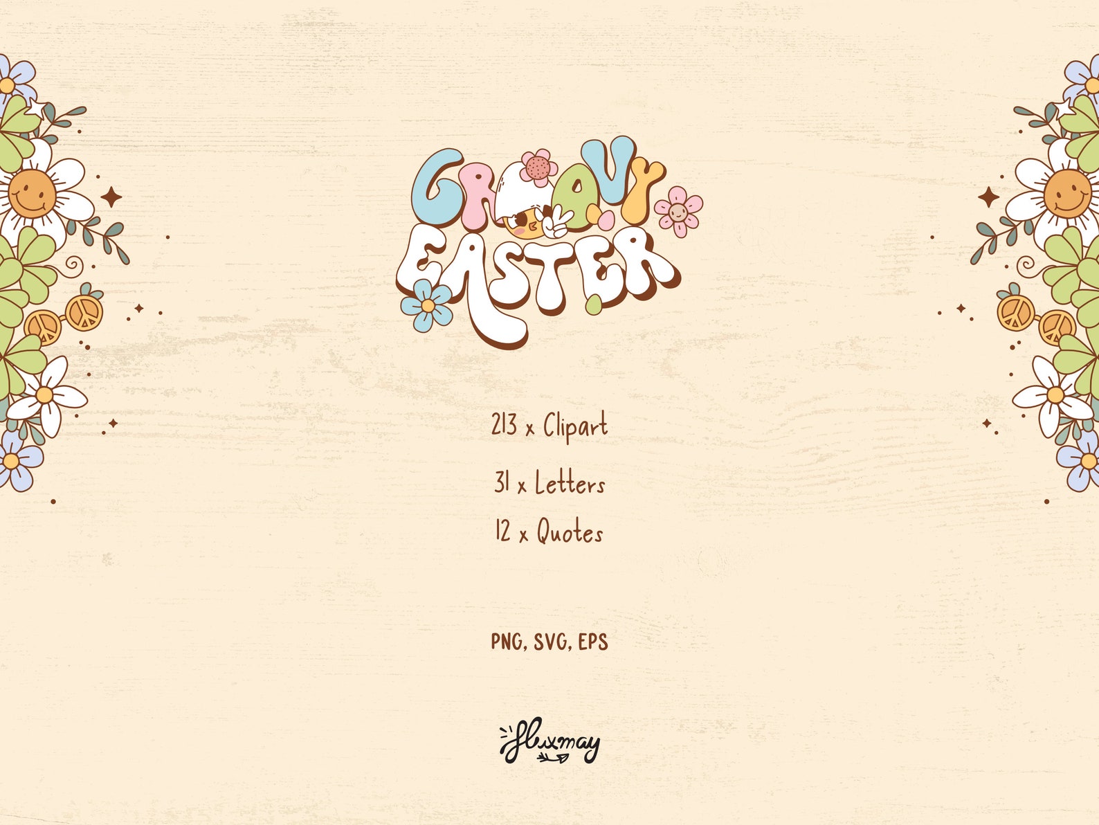 Groovy Retro Easter Huge Sublimation Bundle Cute Clipart - Etsy