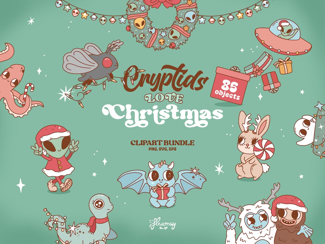 Christmas Cryptids Clipart Bundle, Cute Monsters Characters, Chibi ...