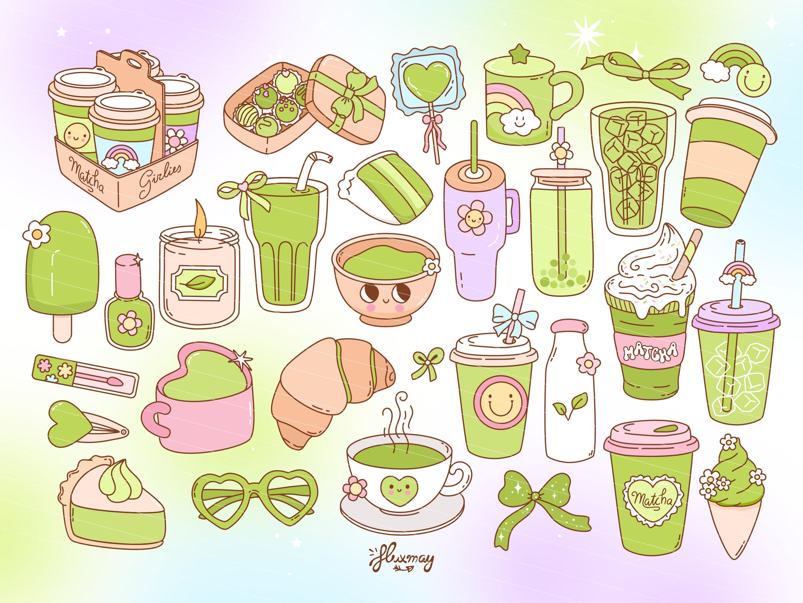Matcha Girlies Clipart Bundle: Matcha Lovers Clip Art Set, Coquette ...