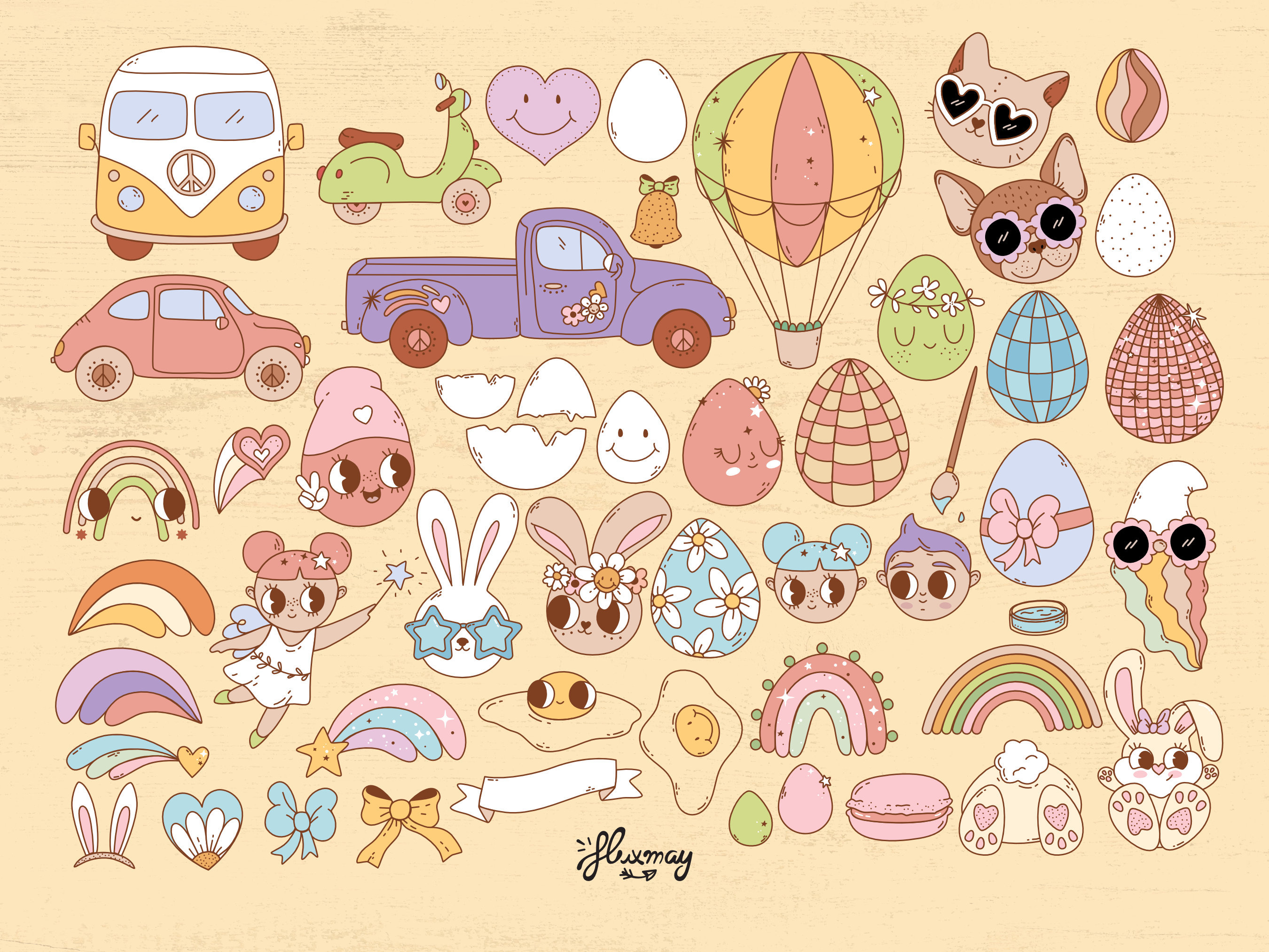 Groovy Retro Easter Huge Sublimation Bundle Cute Clipart - Etsy