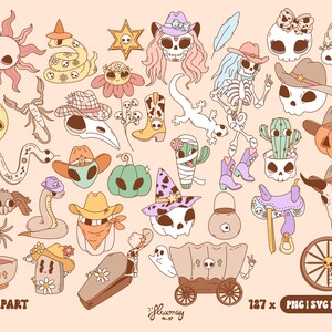 Groovy Spooky Rodeo Clipart Bundle: Retro Halloween Western. Cute ...