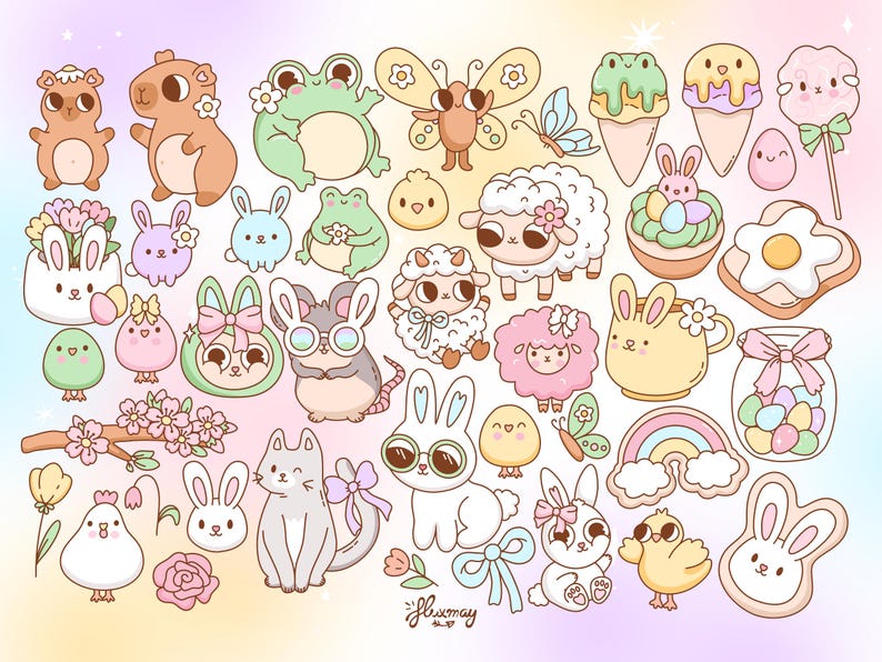Cute Spring Clipart Bundle: Retro Groovy Easter Graphics - Bunnies ...