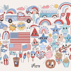 Retro 4th of July Sublimation Clipart Bundle, Groovy Fourth of July ...