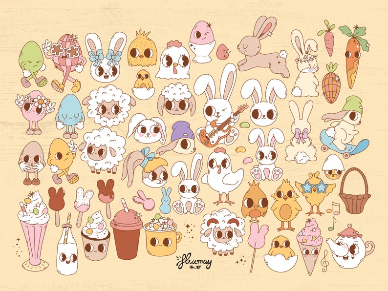 Groovy Retro Easter Huge Sublimation Bundle Cute Clipart - Etsy