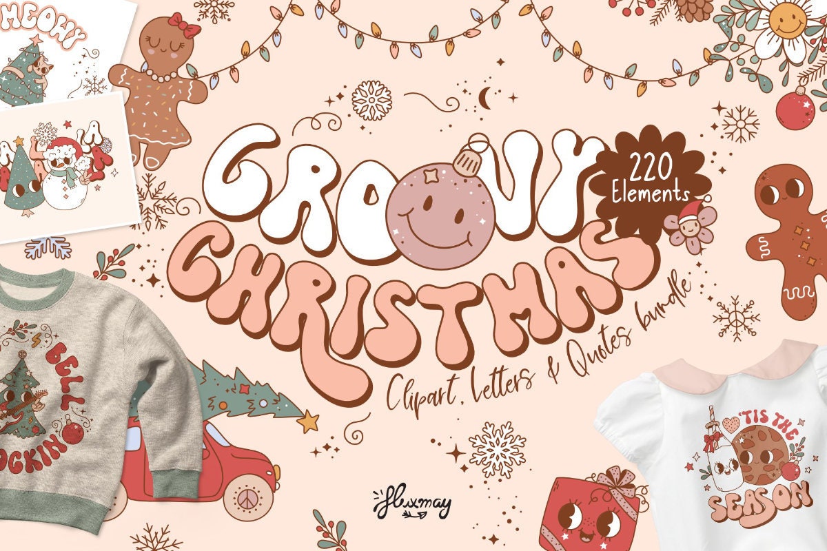 Groovy Retro Huge Clipart Bundle All Year-round Set Cute - Etsy