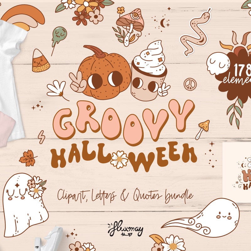 Halloween Retro Clipart - Etsy
