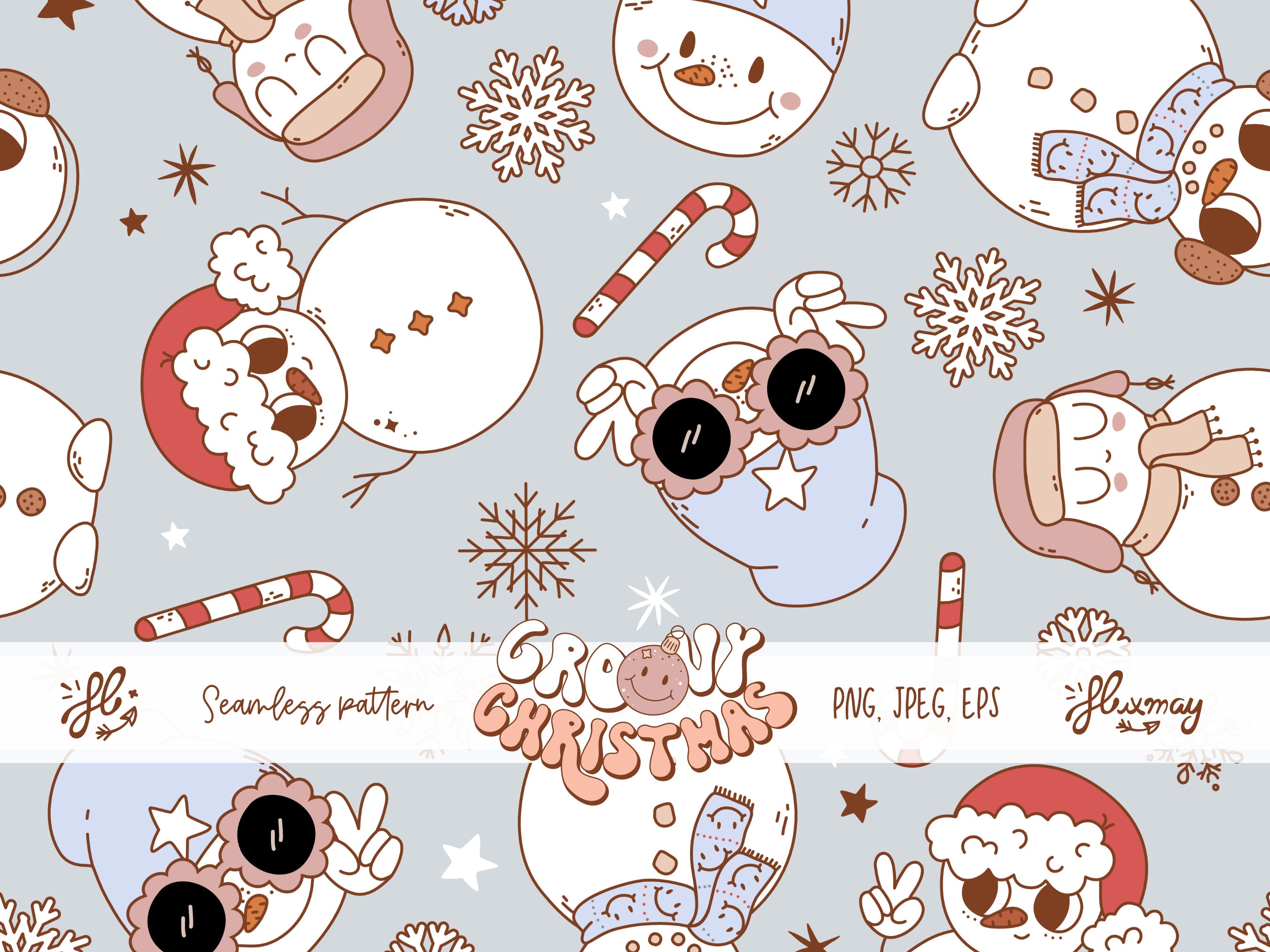 Cute Frosty Snowman Xmas Fabric Design, Groovy Retro Christmas Repeated ...