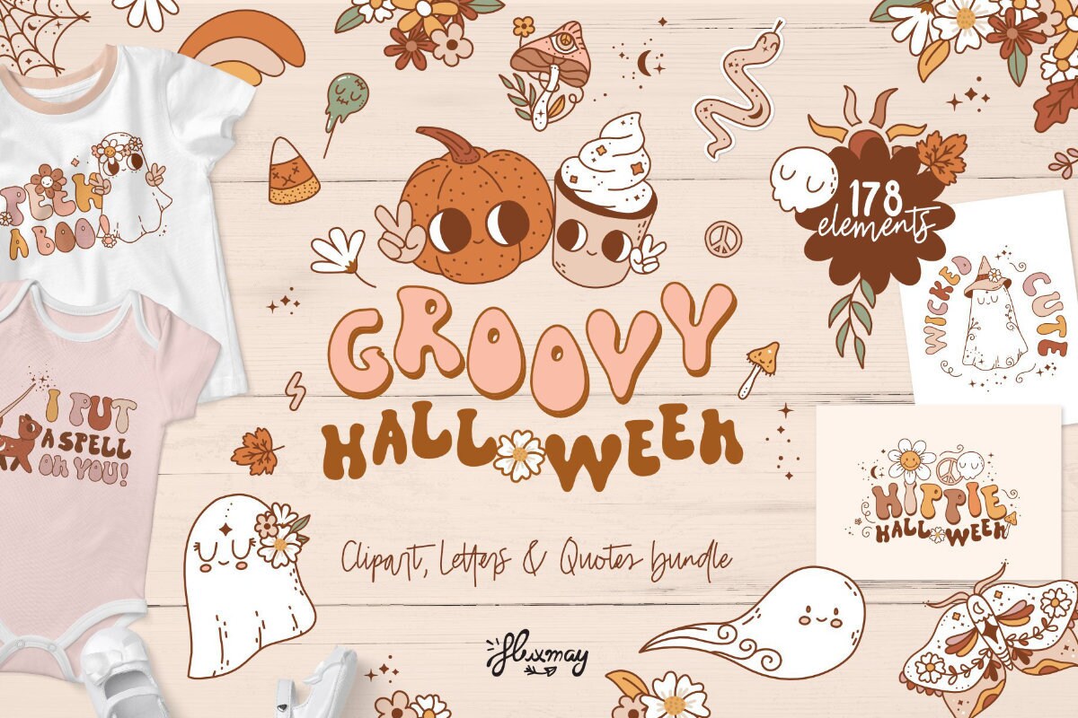 Groovy Retro Huge Clipart Bundle All Year-round Set Cute - Etsy