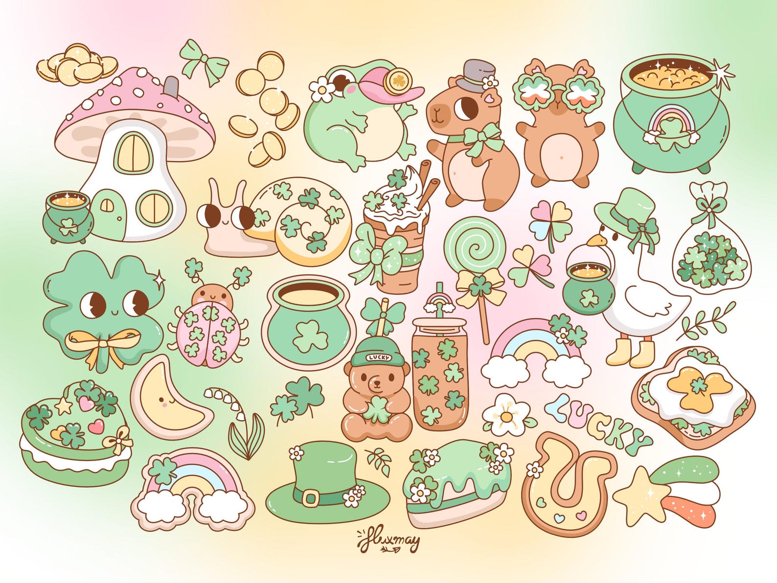 Cute St. Patrick's Day Clipart Bundle: Retro Groovy Irish Holiday Saint ...
