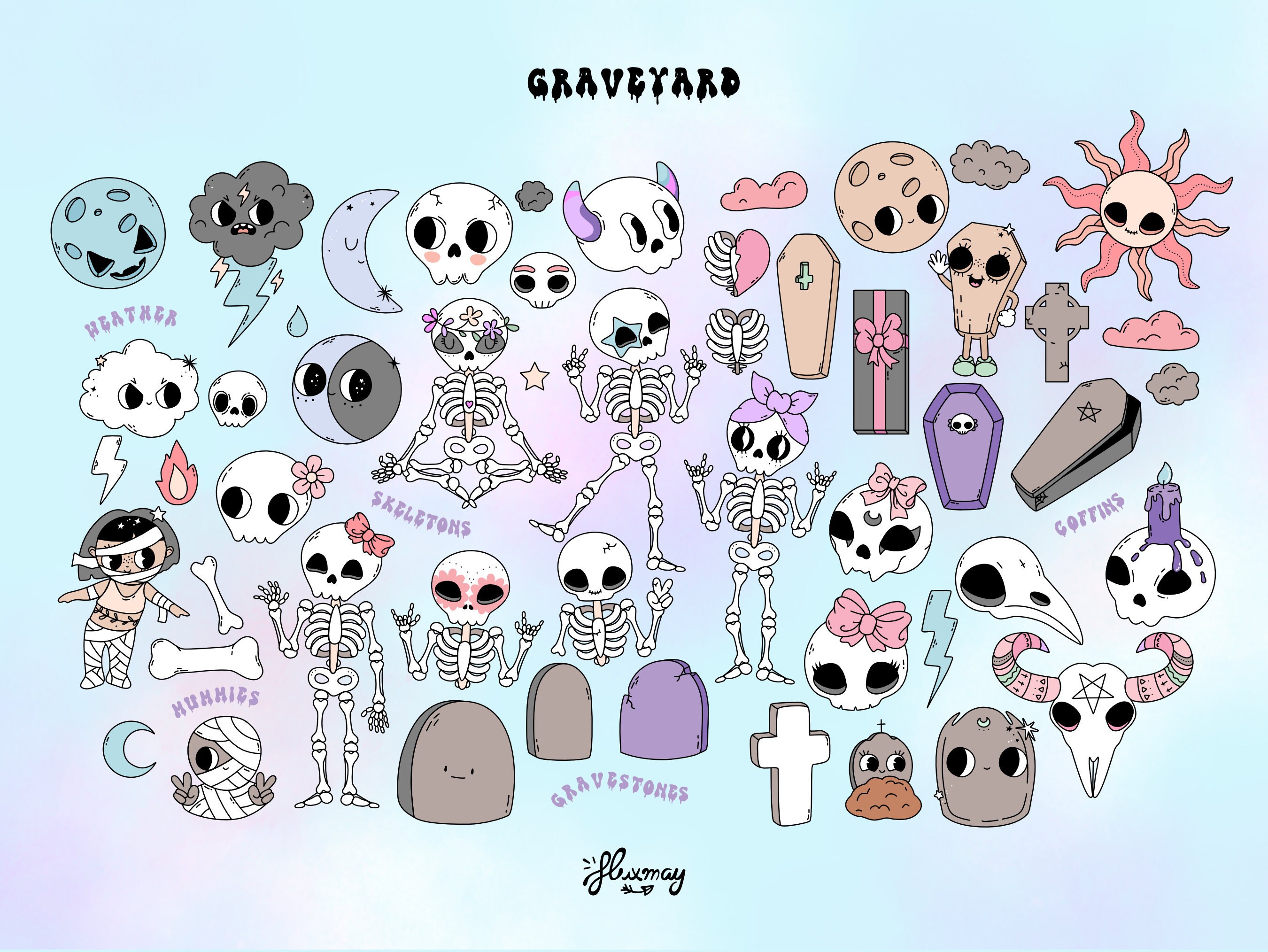 Pastel Goth Clipart Bundle: Cute Halloween Spooky Season. Creepy ...