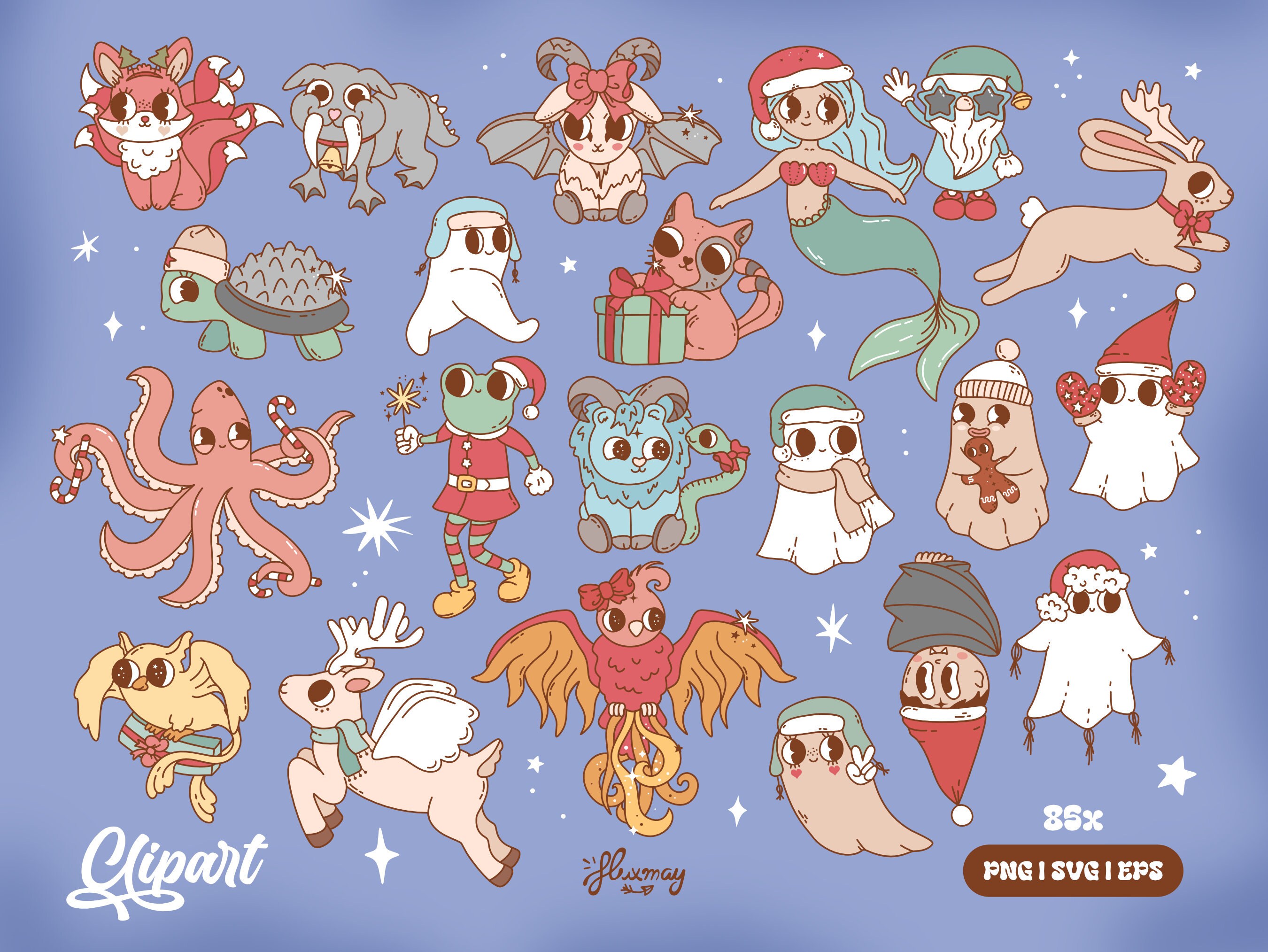 Christmas Cryptids Clipart Bundle, Cute Monsters Characters, Chibi ...