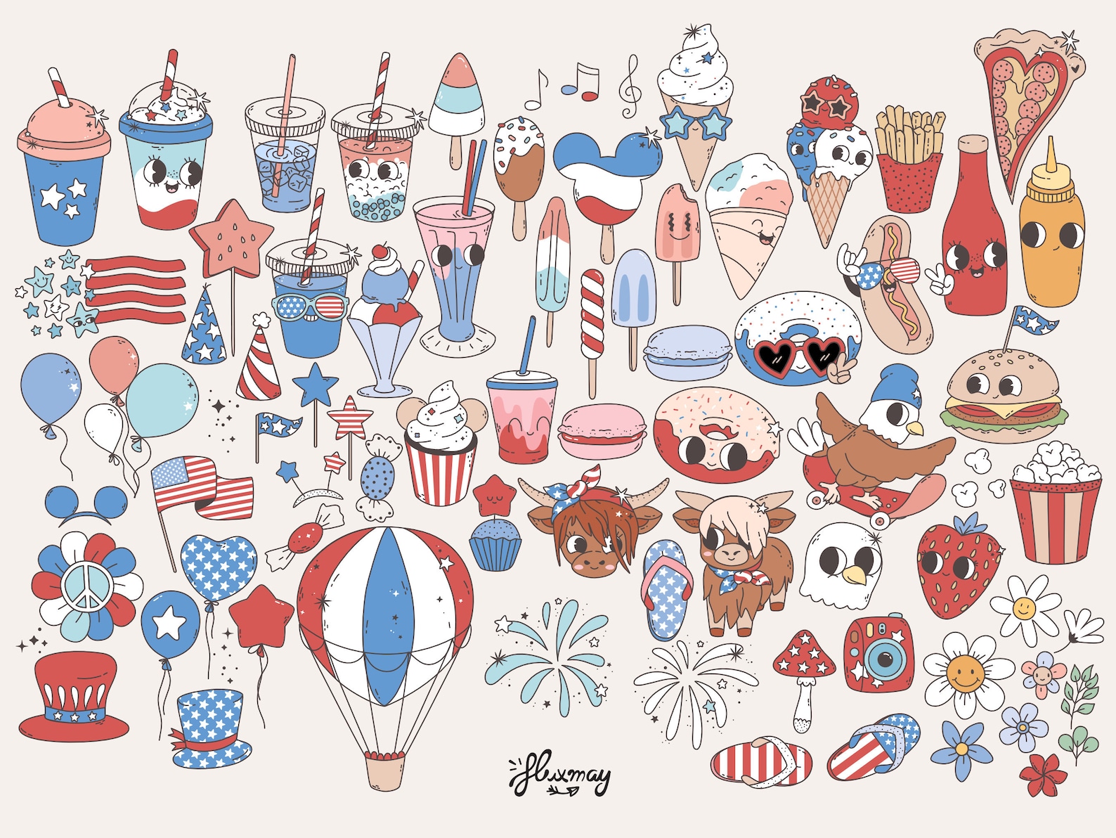 Retro 4th of July Sublimation Clipart Bundle, Groovy Fourth of July ...