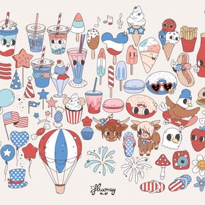 Retro 4th of July Sublimation Clipart Bundle, Groovy Fourth of July ...
