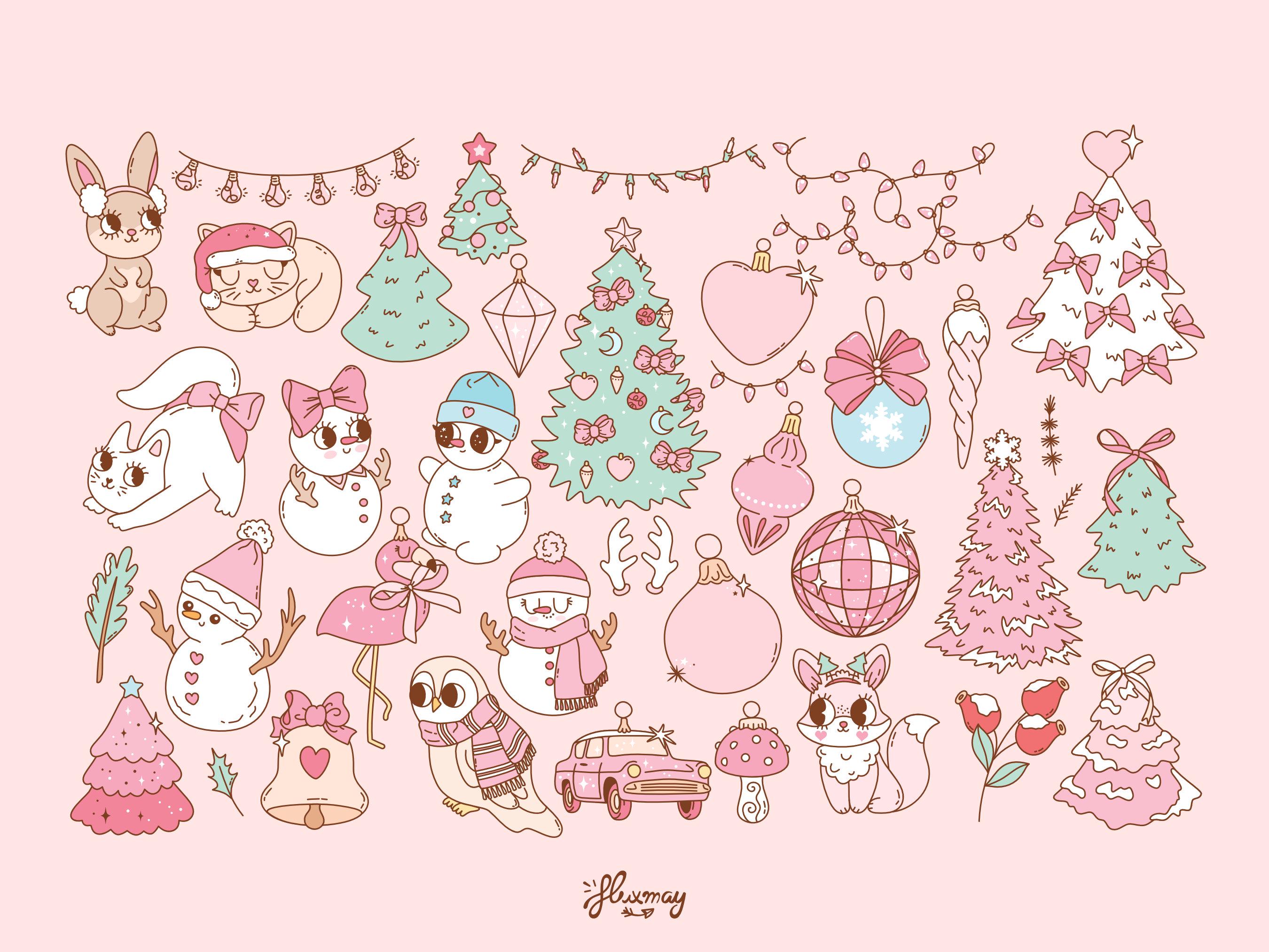 Pink Christmas Clipart Bundle: Retro Coquette, Gingerbread Man, Sweet ...