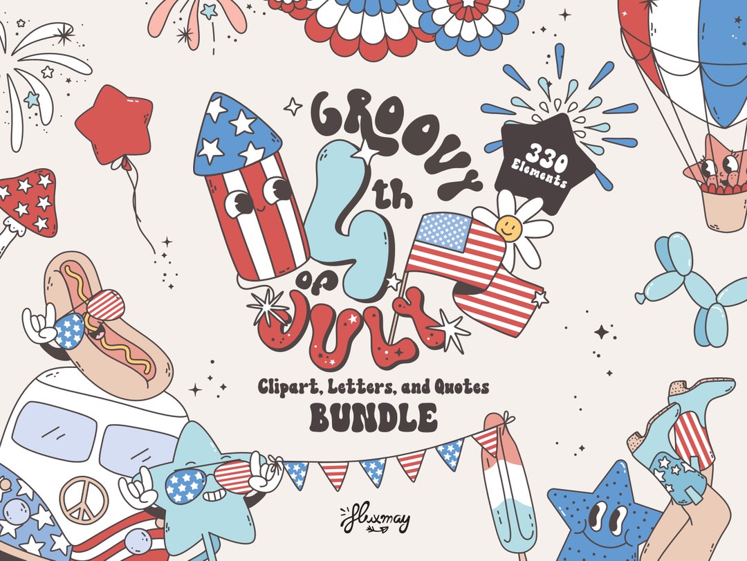 Retro 4th of July Sublimation Clipart Bundle, Groovy Fourth of July ...