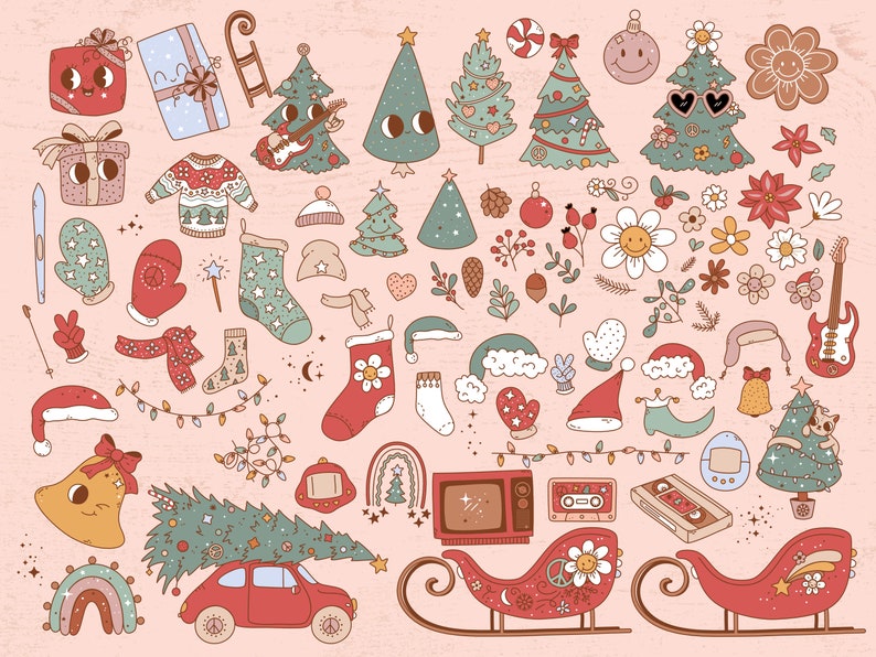 Groovy Retro Christmas Huge Sublimatiom Bundle Cute Clipart - Etsy
